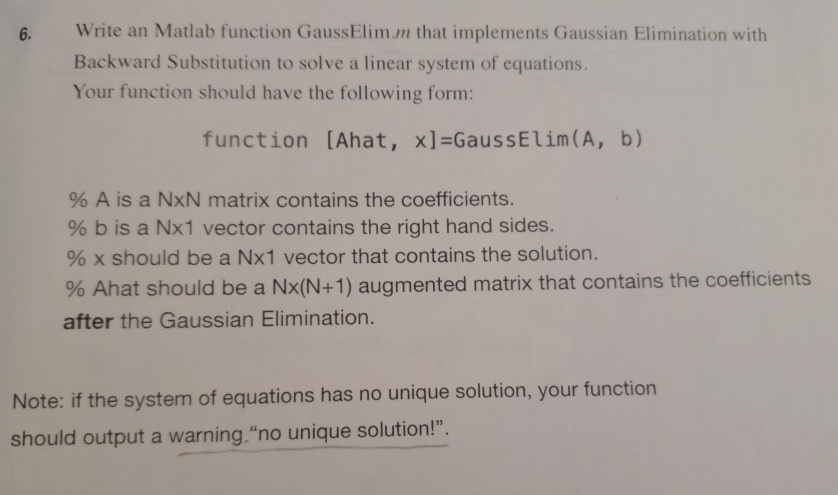 Solved Write an Matlab function GaussElim.m that implements | Chegg.com