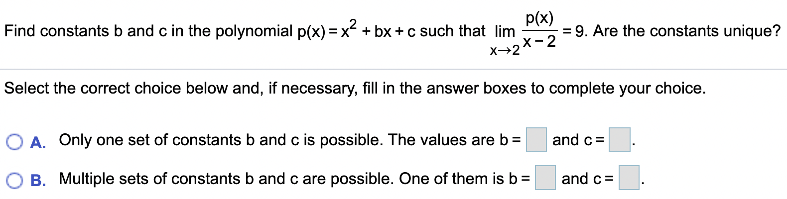 Solved Find constants b and c in the polynomial p(x) = x² + | Chegg.com