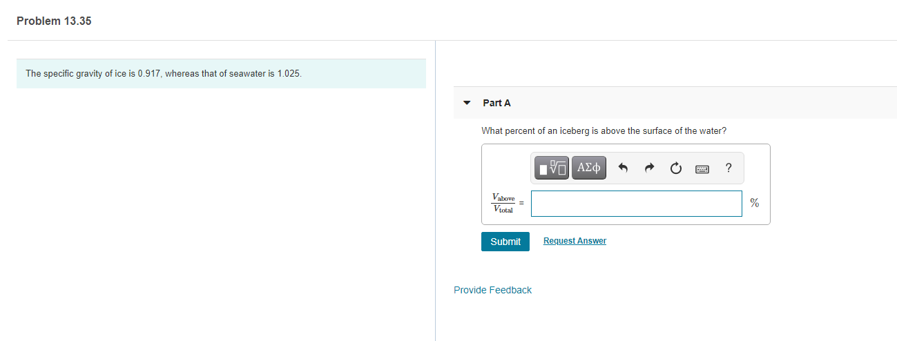 Solved Problem 13.35 The specific gravity of ice is 0.917, | Chegg.com