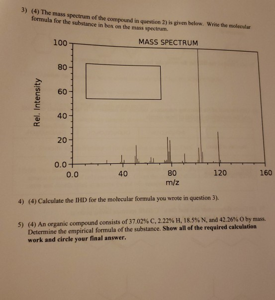 Solved 3) (4) The mass spectrum of the compound in question | Chegg.com