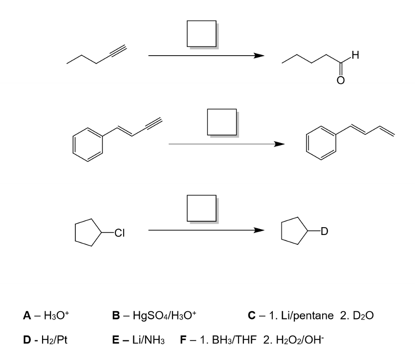 Solved H -CI -D A - H3O+ B - HgSO4/H30+ C- 1. Li/pentane 2. | Chegg.com