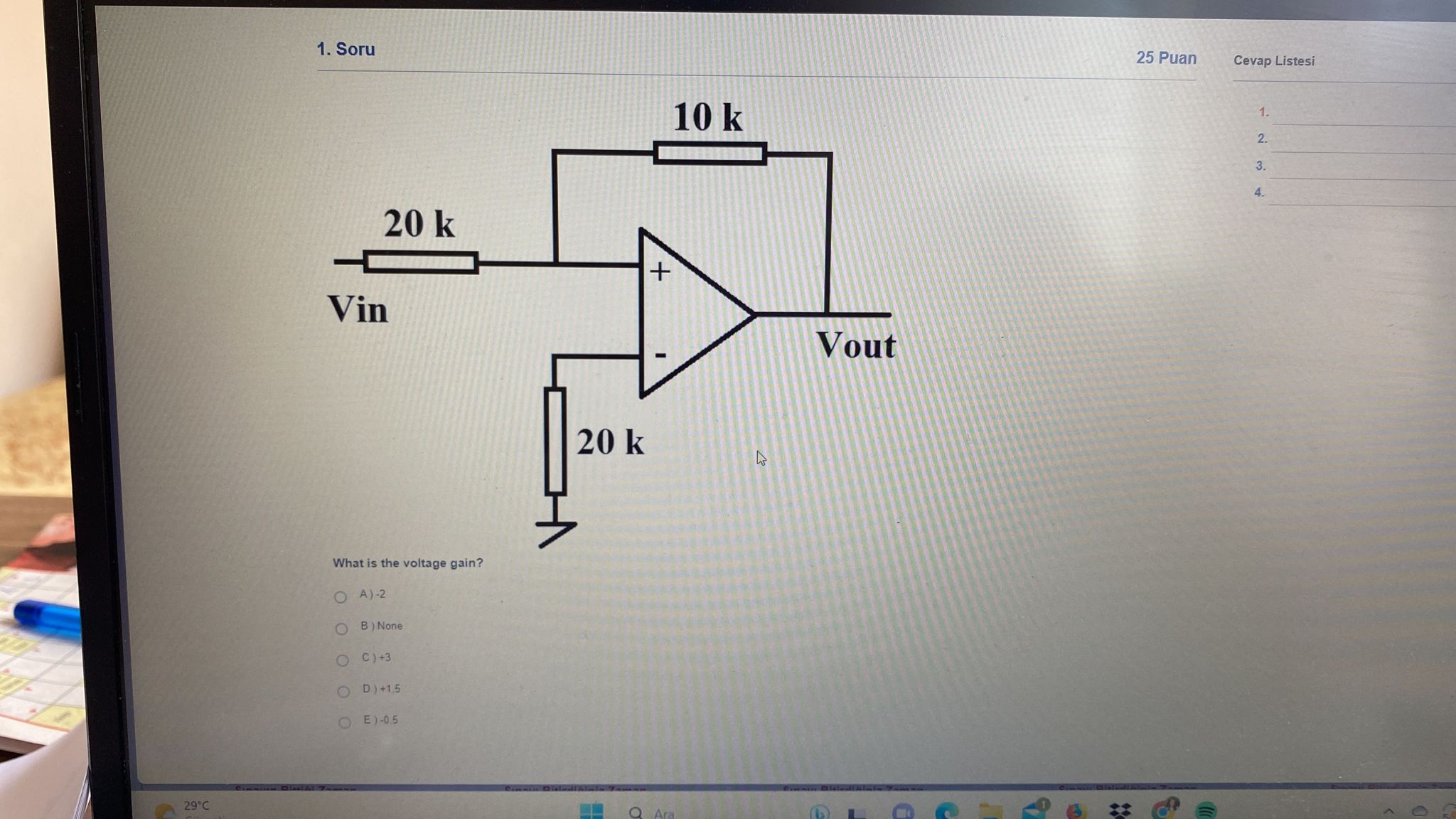 Solved 1. Soru 25 Puan Cevap Listesi | Chegg.com