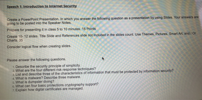 Solved Speech 1: Introduction to Internet Security Create a | Chegg.com