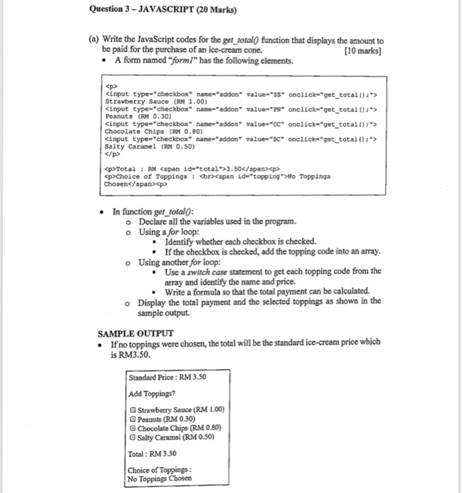 Solved Question 3-JAVASCRIPT (20 Marks) (a) Write the | Chegg.com