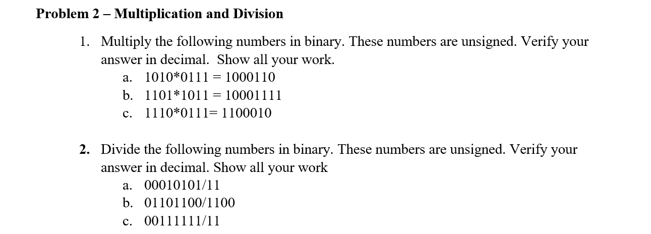 Solved Problem 2 - Multiplication and Division 1. Multiply | Chegg.com