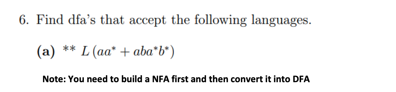 Solved 6. Find dfa’s that accept the following languages. | Chegg.com