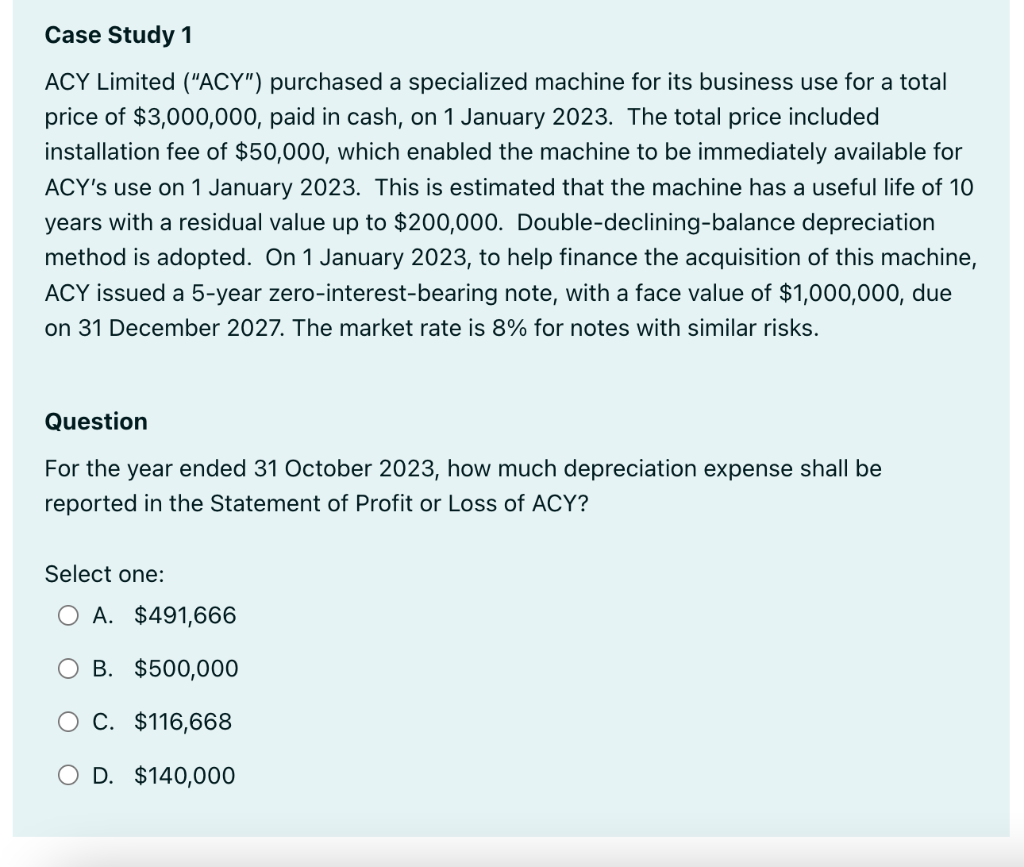 Solved Case Study 1 ACY Limited ("ACY") purchased a | Chegg.com