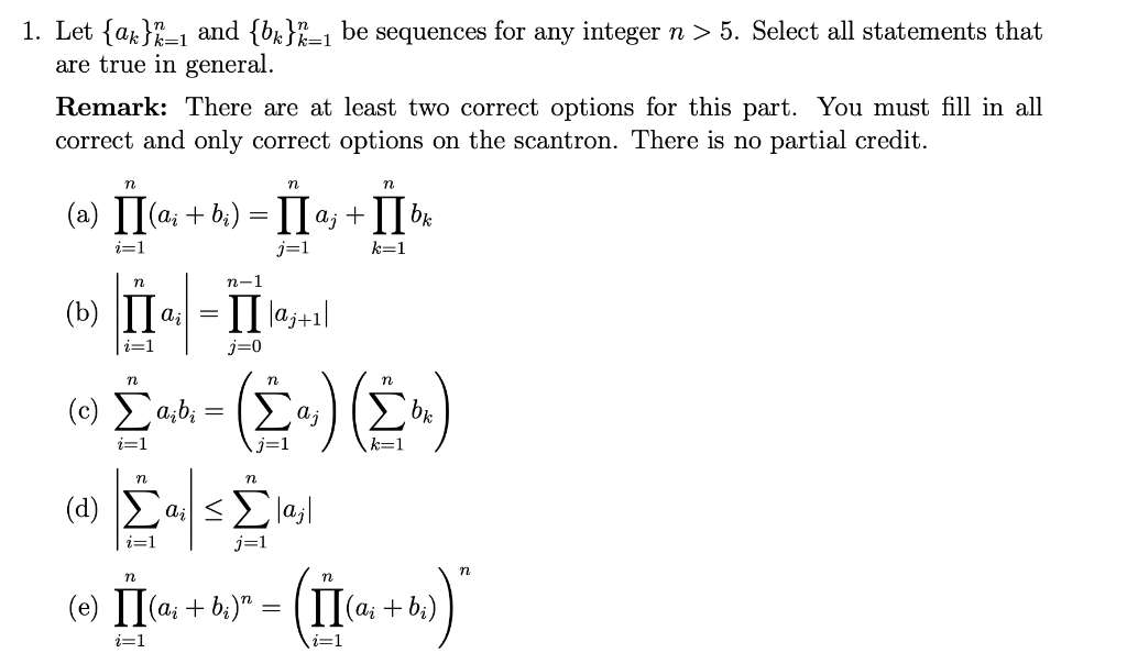 Solved 1. Let {ak}k=1n and {bk}k=1n be sequences for any | Chegg.com