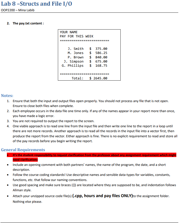 Solved Lab 8 -Structs and File 1/0 OOP2200 - Mina Labib This | Chegg.com