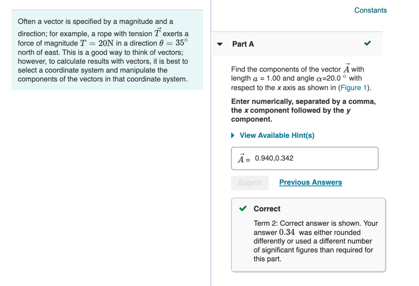 Solved Constants Part A Often a vector is specified by a | Chegg.com