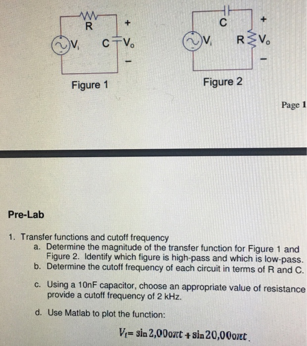 Solved Transfer functions and cutoff frequency a. Determine | Chegg.com