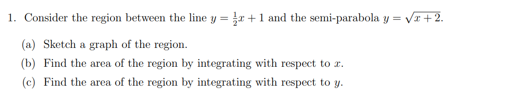 Solved 1. Consider the region between the line y=21x+1 and | Chegg.com