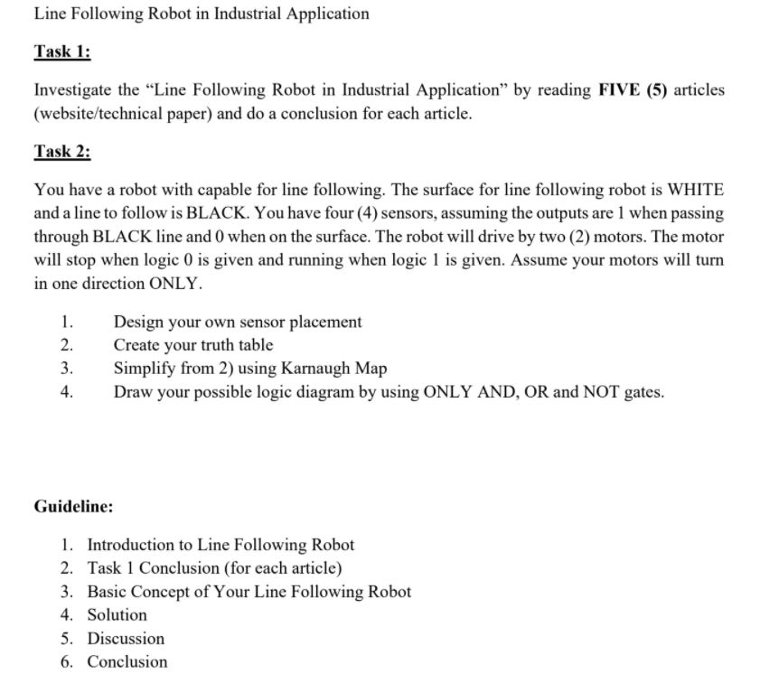 Solved Line Following Robot in Industrial Application Task | Chegg.com