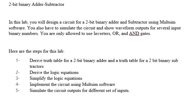 Solved 2-bit binary Adder-Subtractor In this lab, you will | Chegg.com
