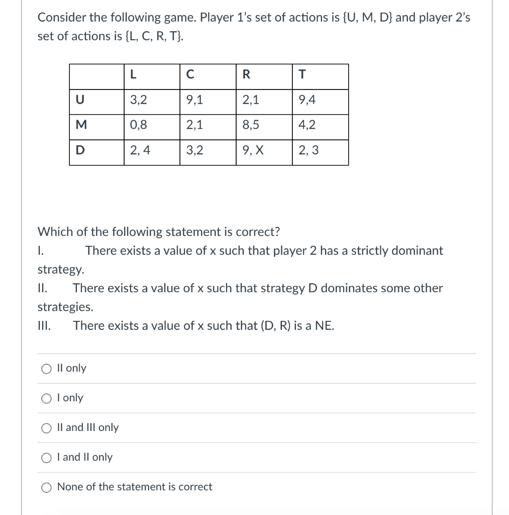Solved Consider the following game. Player 1's set of | Chegg.com
