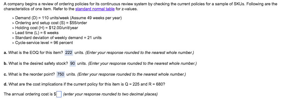 Solved A company begins a review of ordering policies for | Chegg.com