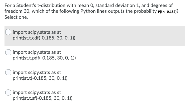 Solved For a Student's t-distribution with mean O, standard | Chegg.com