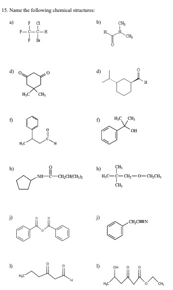 Solved 15. Name the following chemical structures: a) b. d) | Chegg.com