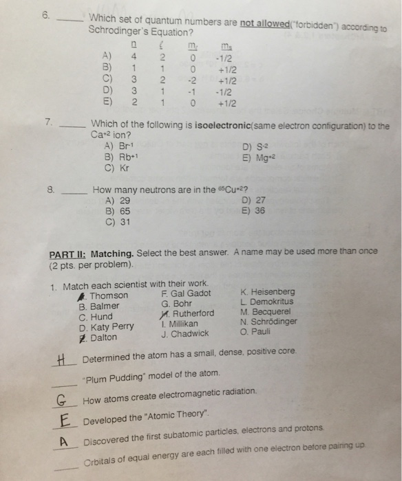 Solved _____ Which set of quantum numbers are not allowed | Chegg.com
