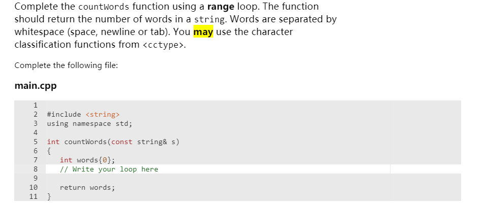 Solved Complete The Countwords Function Using A Range Loop 7633