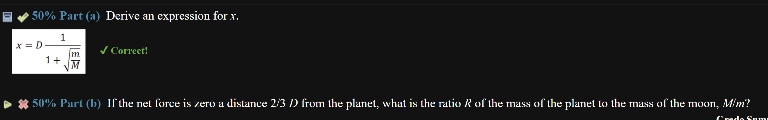 Solved (6\%) Problem 7: The center of a moon of mass m is a | Chegg.com