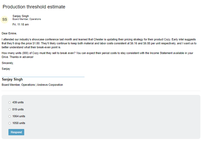 Solved Production threshold estimate SS Sanjay Singh Board | Chegg.com