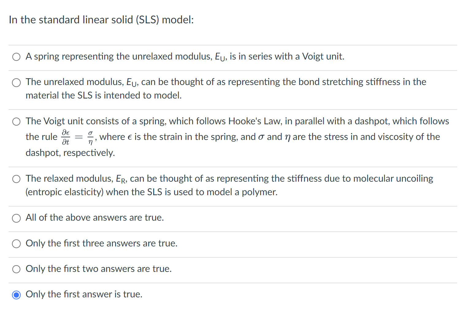 Solved In the standard linear solid (SLS) model: A spring | Chegg.com