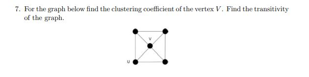 Solved 7. For the graph below find the clustering | Chegg.com