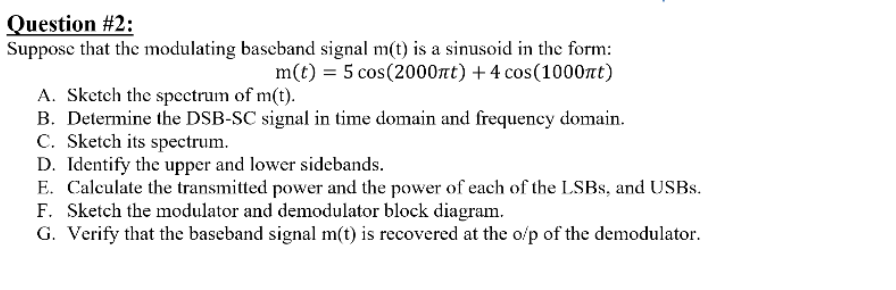 Solved Question \#2: Suppose that the modulating baseband | Chegg.com