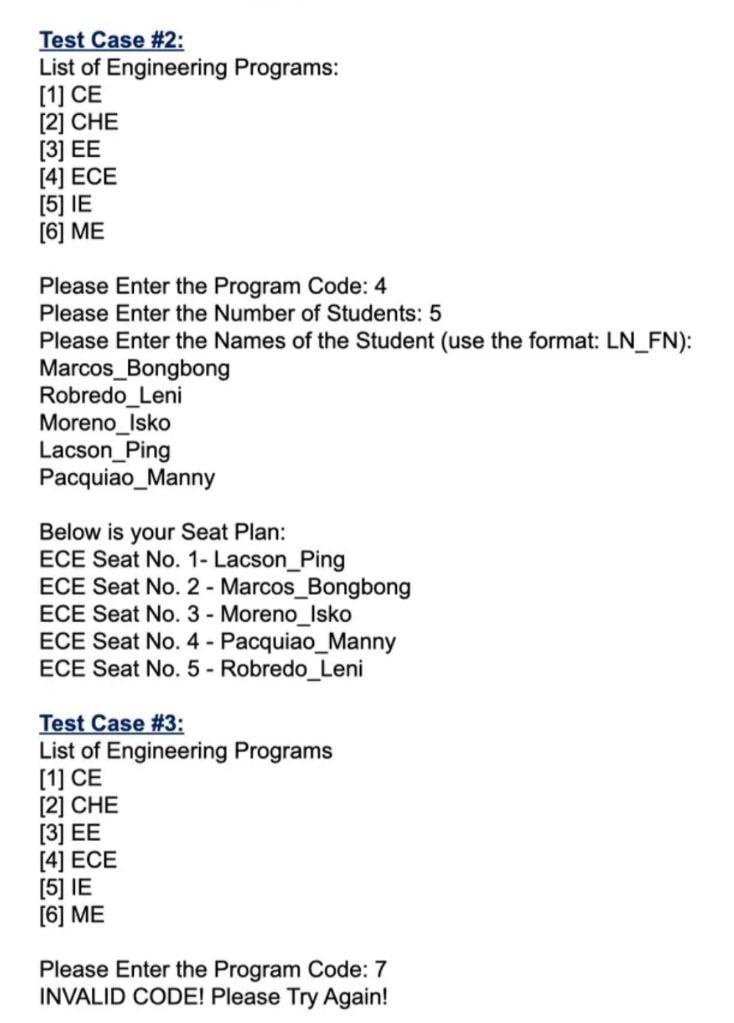 Solved Test Case #1: List of Engineering Programs: [1] CE | Chegg.com