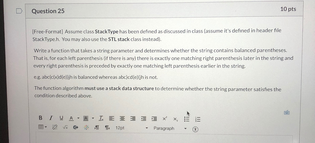 Solved Question 25 10 pts [Free-Format] Assume class | Chegg.com