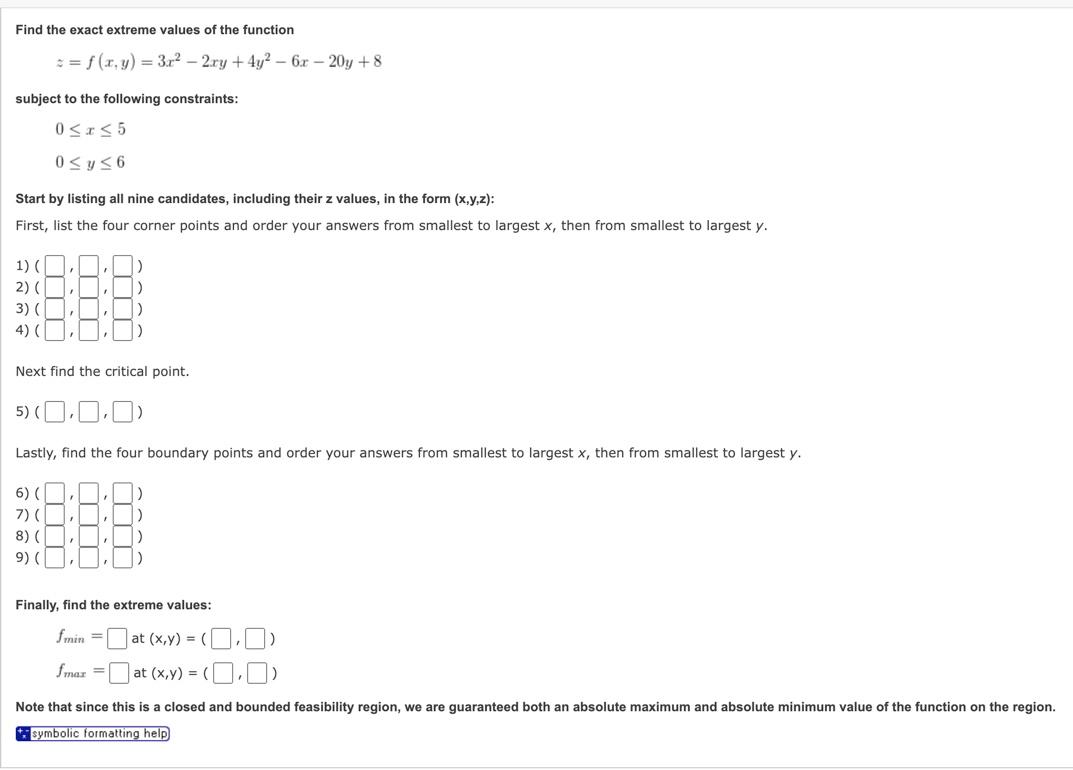 Solved Find the exact extreme values of the function | Chegg.com