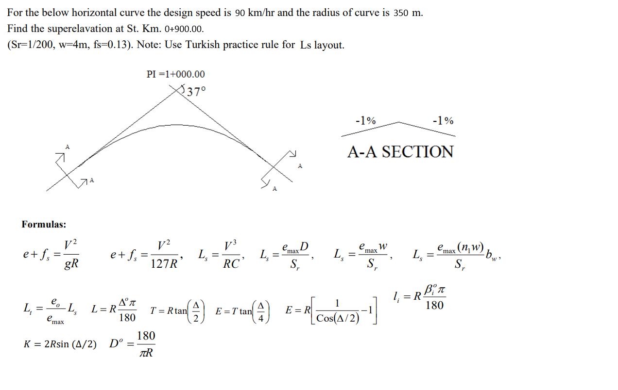 Solved For the below horizontal curve the design speed is 90 | Chegg.com