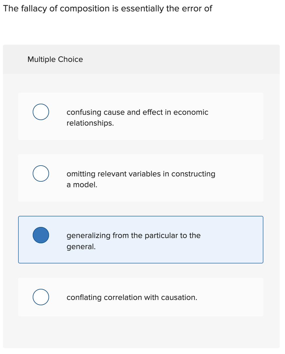 Solved The fallacy of composition is essentially the error | Chegg.com