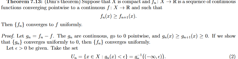 Solved Theorem 7.13: (Dini's theorem) Suppose that X is | Chegg.com