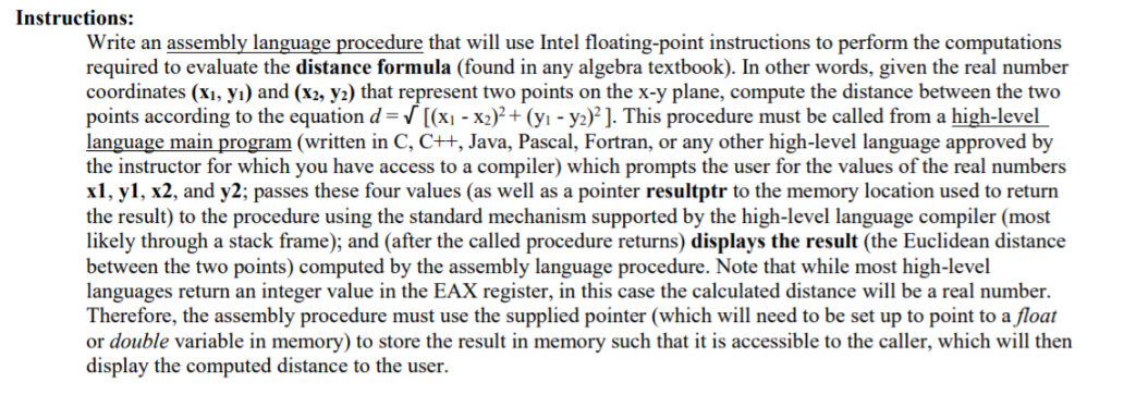 Instructions: Write an assembly language procedure | Chegg.com