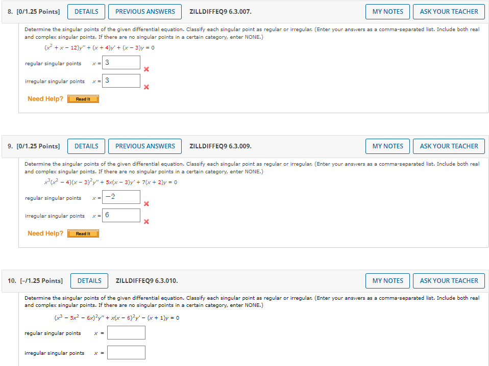 Solved 8. [0/1.25 Points] Determine the singular points of | Chegg.com