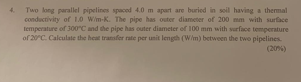 Solved Two long parallel pipelines spaced 4.0 m apart are | Chegg.com