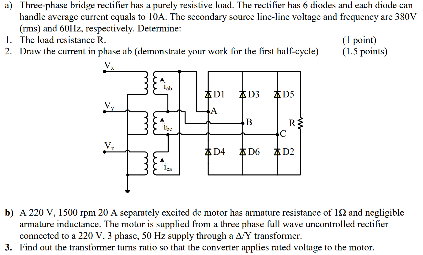 Solved a) Three-phase bridge rectifier has a purely | Chegg.com