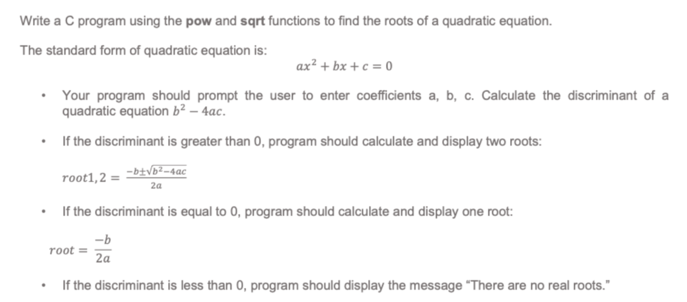 Solved Write a C program using the pow and sqrt functions to | Chegg.com