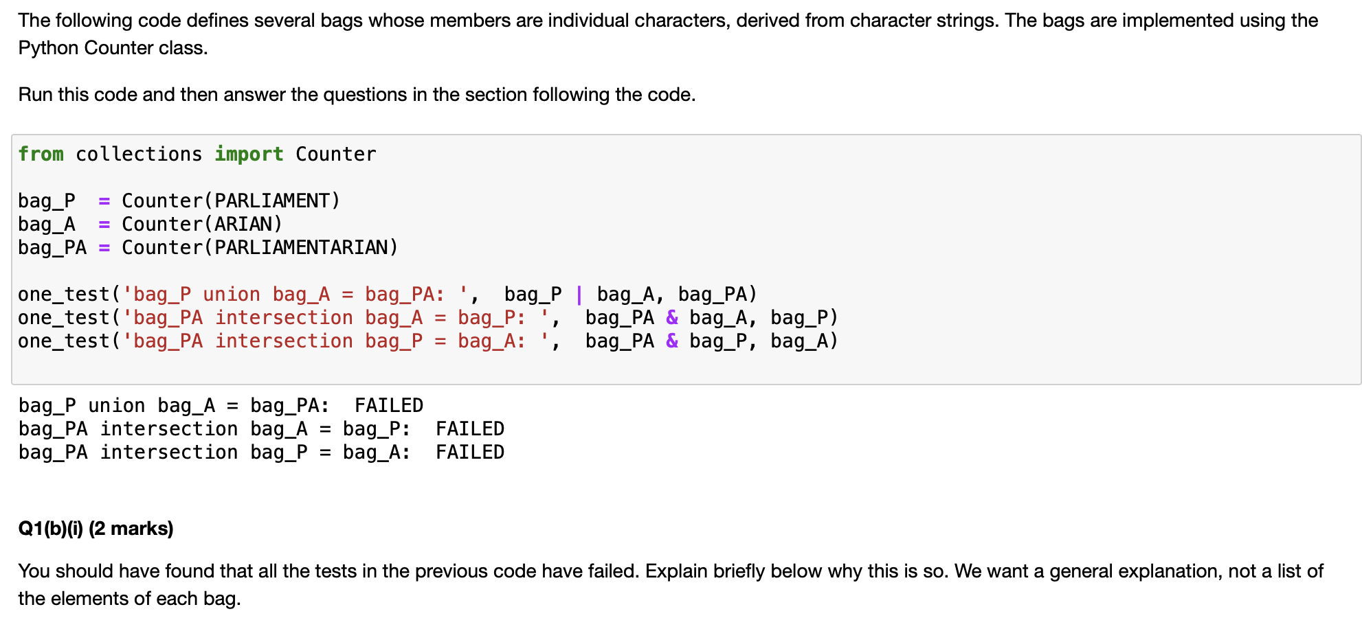 Solved Run the following test to explore use of set | Chegg.com