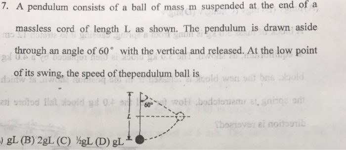 Solved 7. A pendultum consists of a ball of mass m suspended | Chegg.com