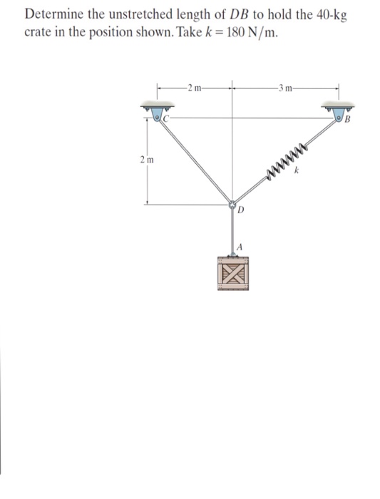 Solved Determine the unstretched length of DB to hold the | Chegg.com