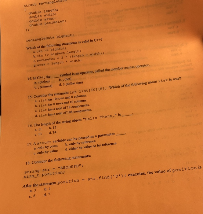 Solved struct rectanglebald double length; double width; | Chegg.com