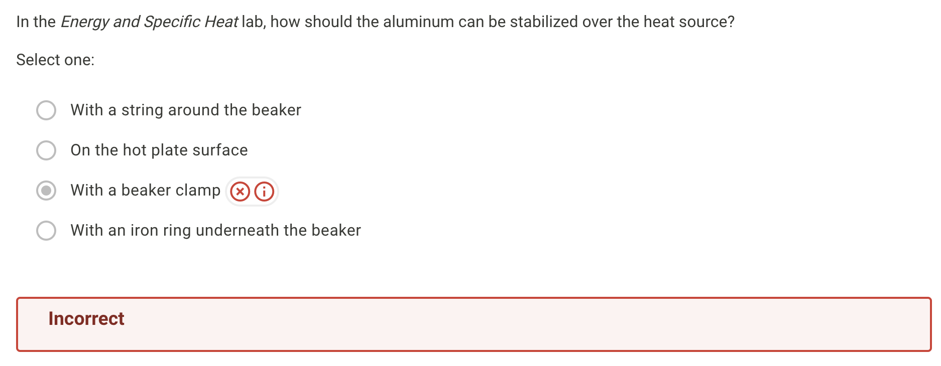 Solved In the Energy and Specific Heat lab, how should the | Chegg.com
