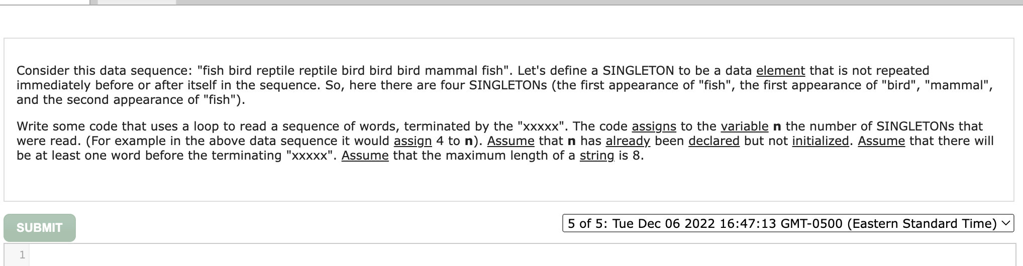 Solved Consider this data sequence: "fish bird reptile | Chegg.com