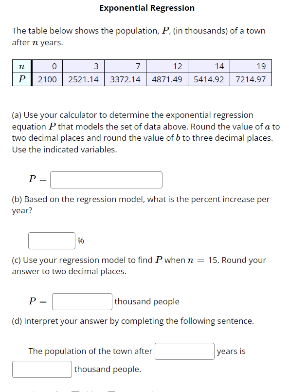 Solved Exponential Regression The table below shows the | Chegg.com