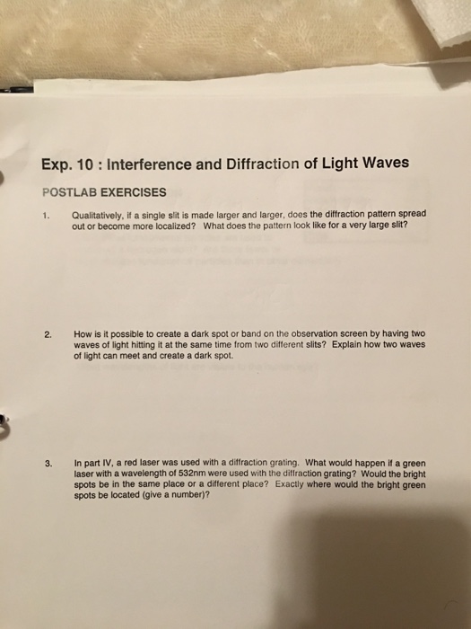 Solved Exp. 10 Interference and Diffraction of Light Waves | Chegg.com