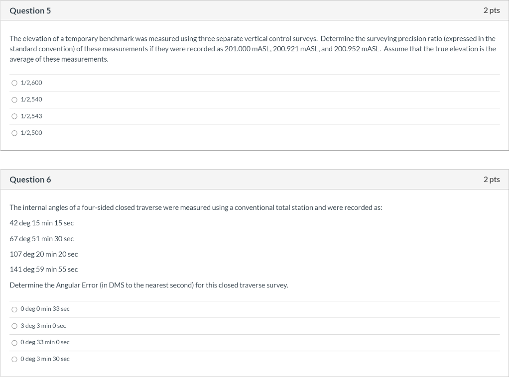 Solved Question 5 2 pts The elevation of a temporary | Chegg.com