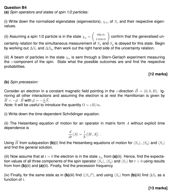 Question B4 A Spin Operators And States Of Spin 1 2
